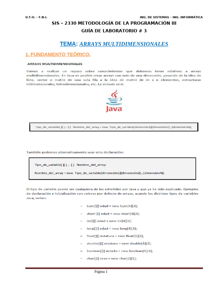 Guia LAB 7 Prog III Array Multiple Semestre 2 2024 | PDF | Programación de computadoras ...