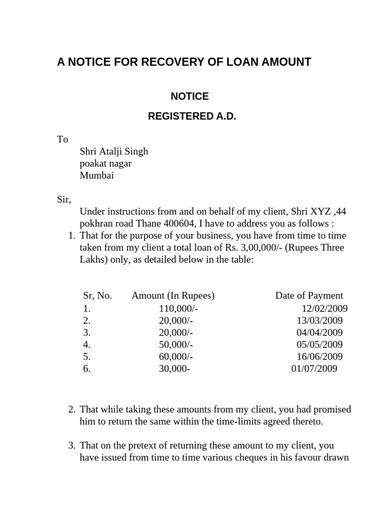 Loan Recovery Notice to Borrower | PDF