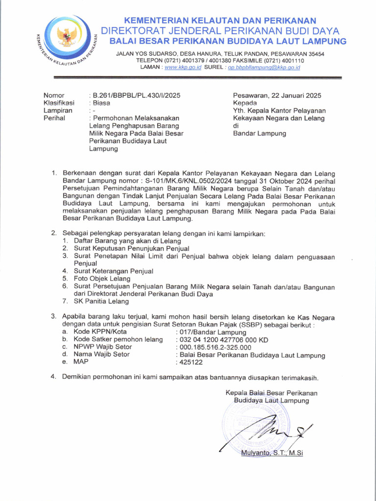 Surat Permohonan Lelang | PDF