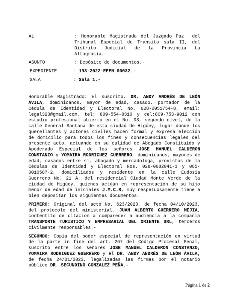 Depósito de Notificación de CITACION Y PODER DE REPRESENTACION | PDF