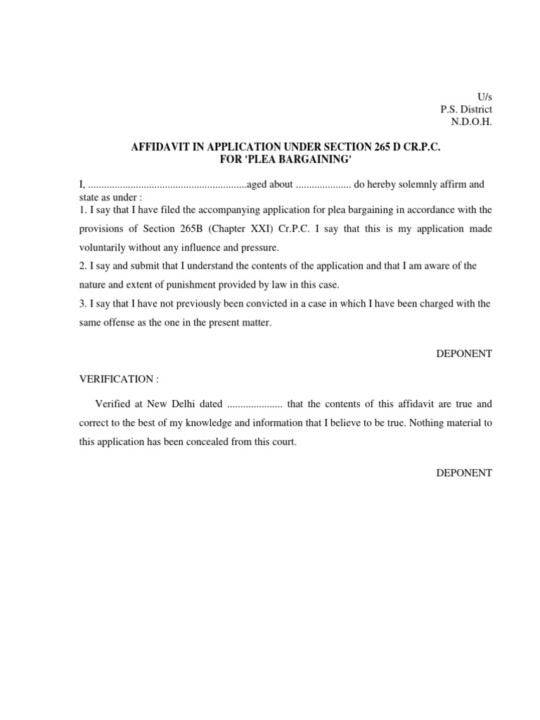 Affidavit for Plea Bargaining Application | PDF