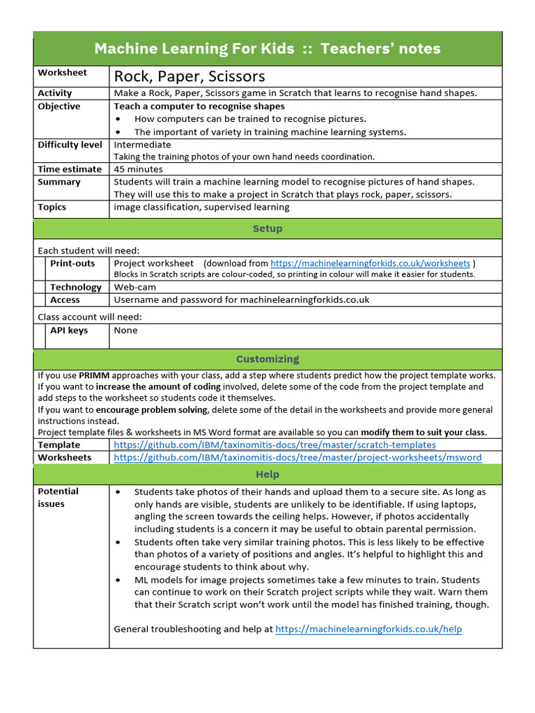 Teachersnotes Rockpaperscissors | PDF | Scratch (Programming Language ...
