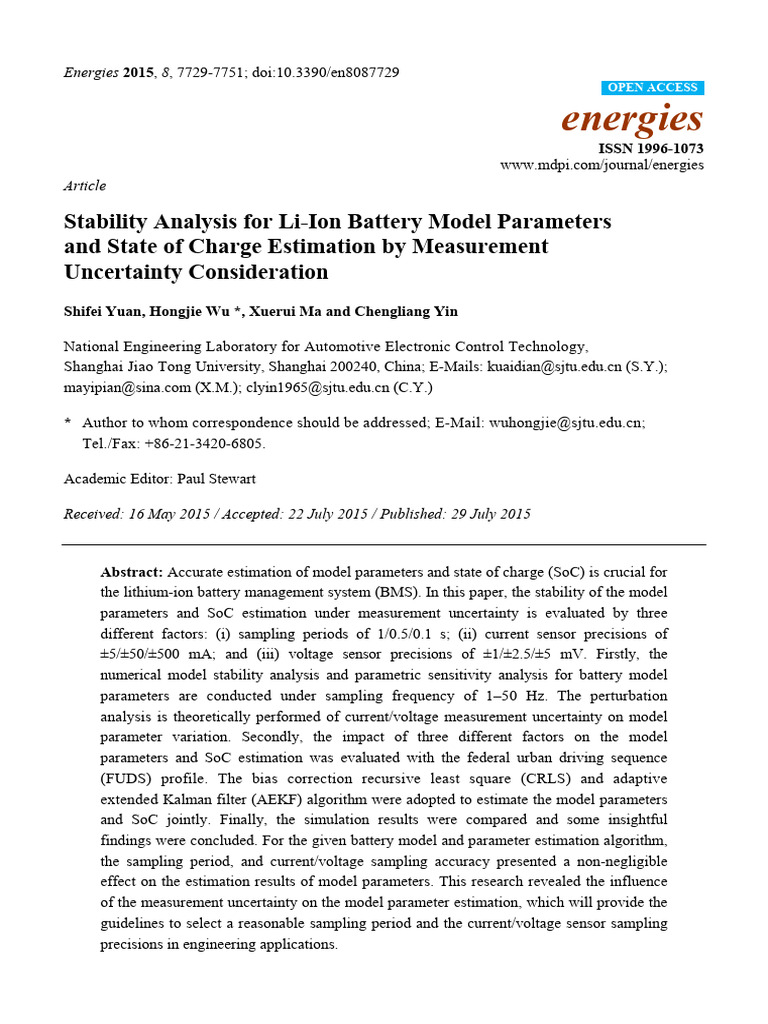 Stability Analysis For Li-Ion Battery Model Parameters and State of ...