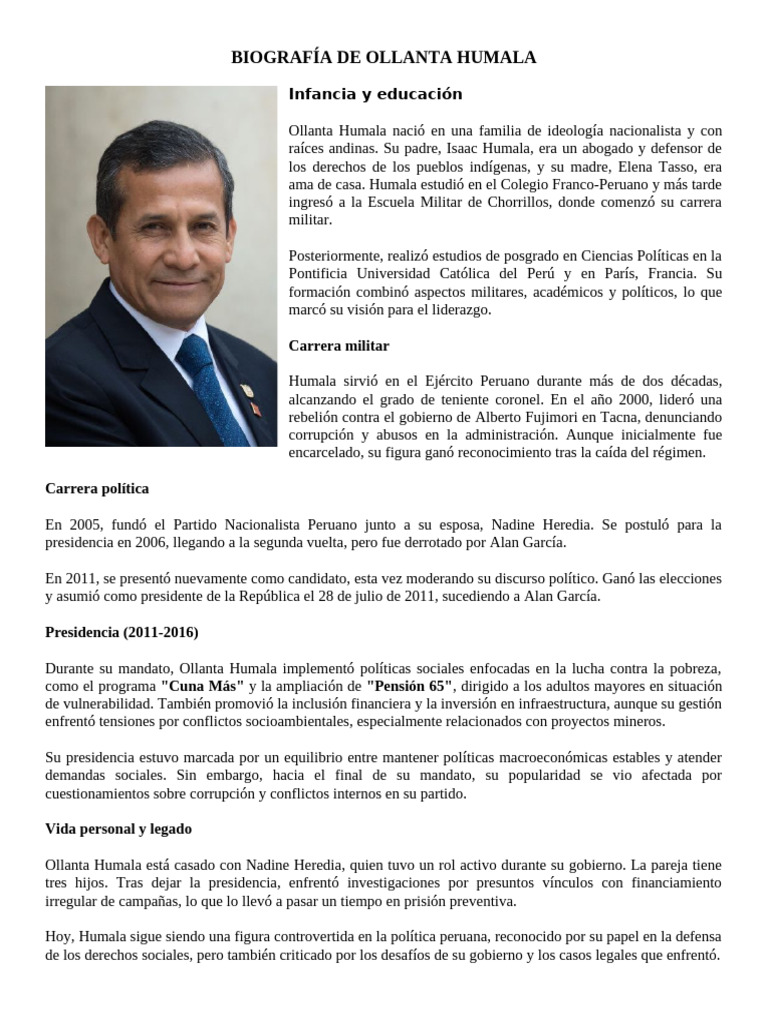 Biografía de Ollanta Humala | PDF | Perú