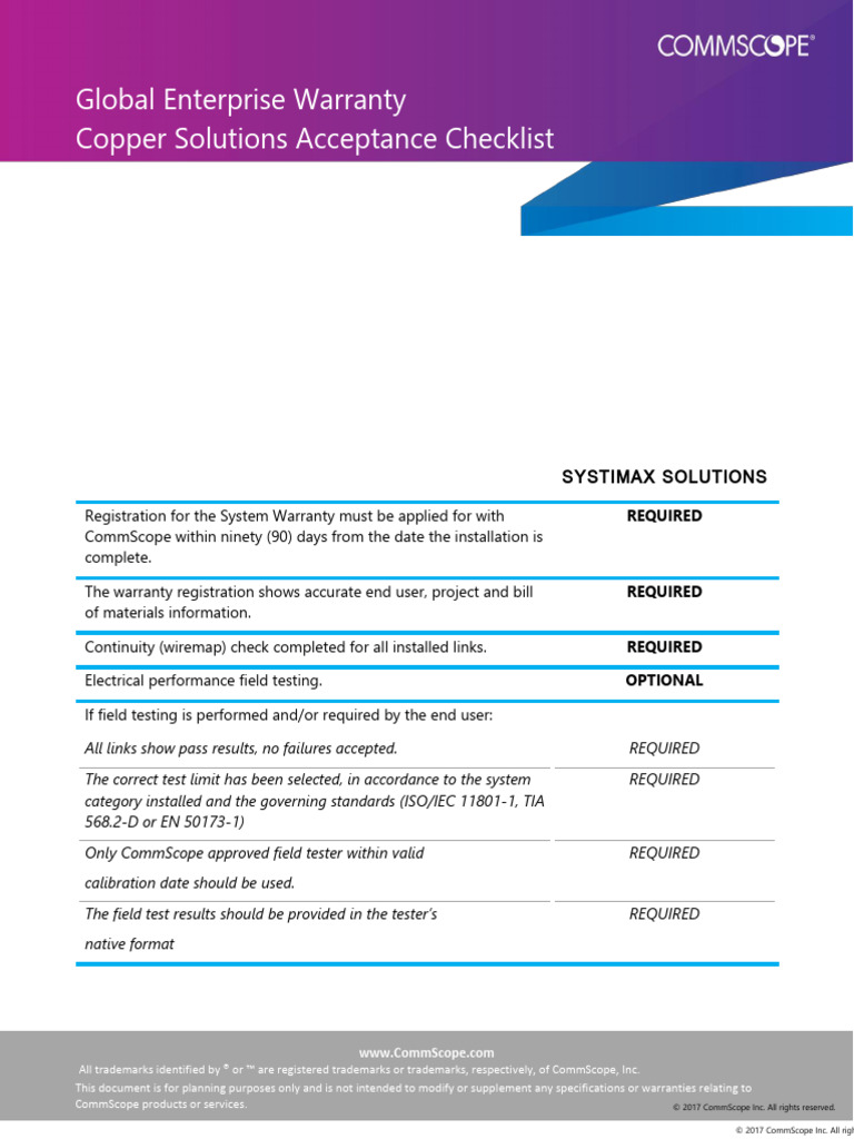 SYSTIMAX Warranty Checklist | PDF | Trademark