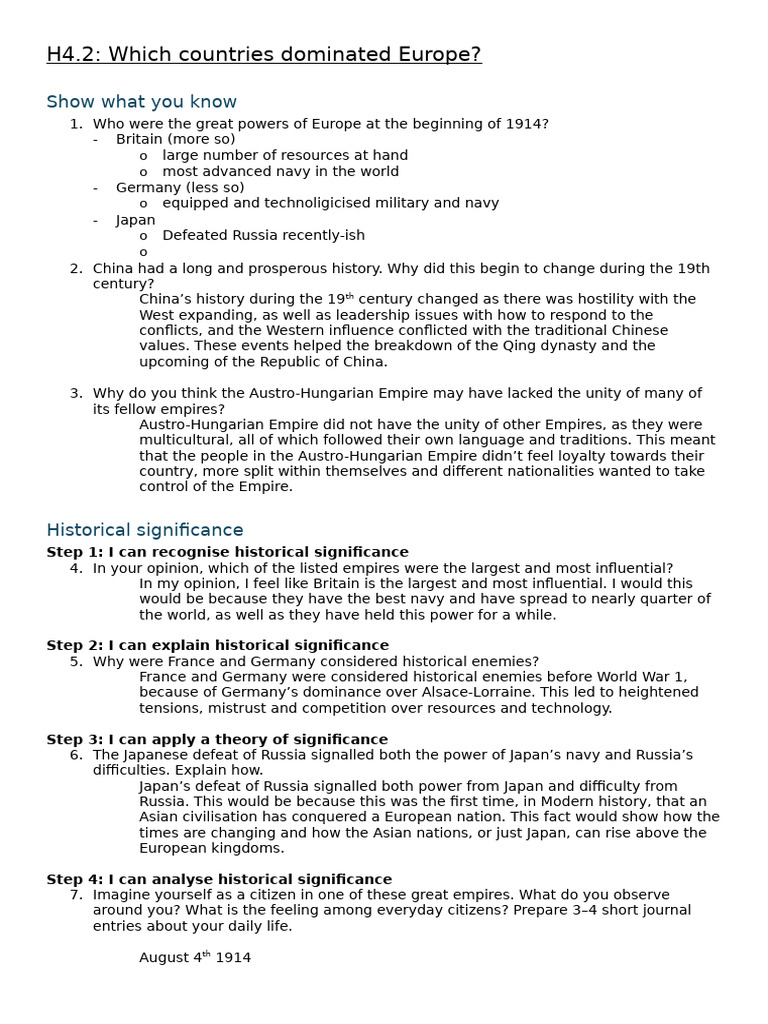H4.2 Which Countries Dominated Europe w2 HW | PDF | China | World Politics