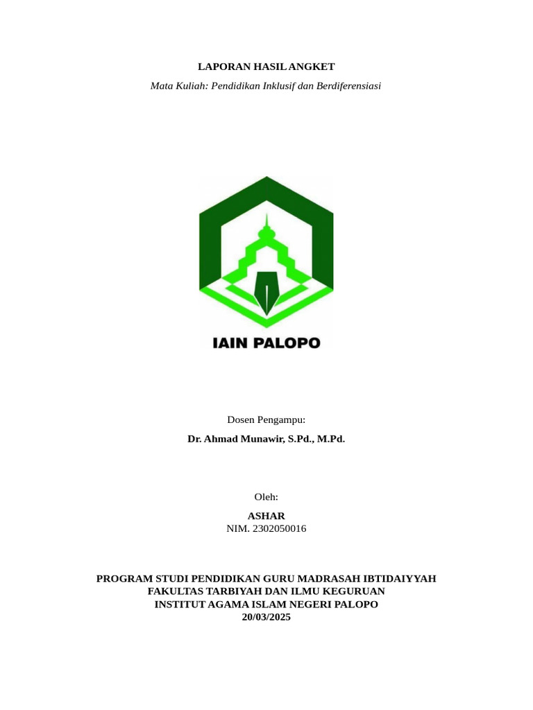 Laporan Hasil Angket Ashar | PDF