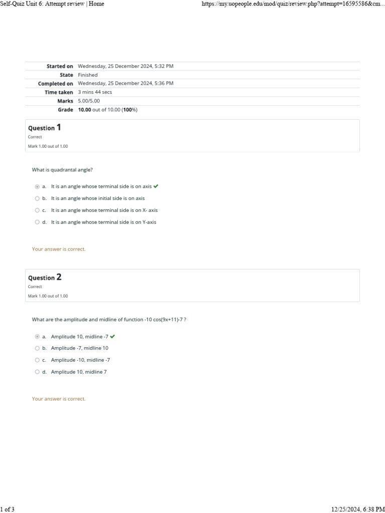 Self-Quiz Unit 6 - Attempt Review - Home | PDF | Classical Geometry ...
