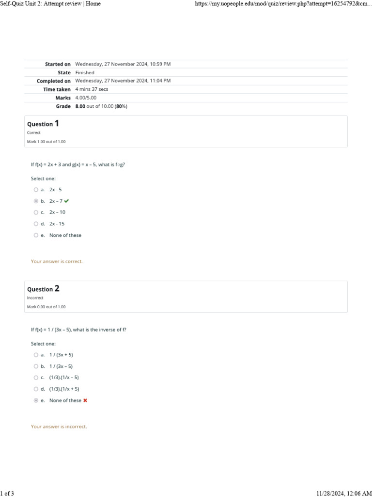 Self-Quiz Unit 2 Attempt review finished Home | PDF
