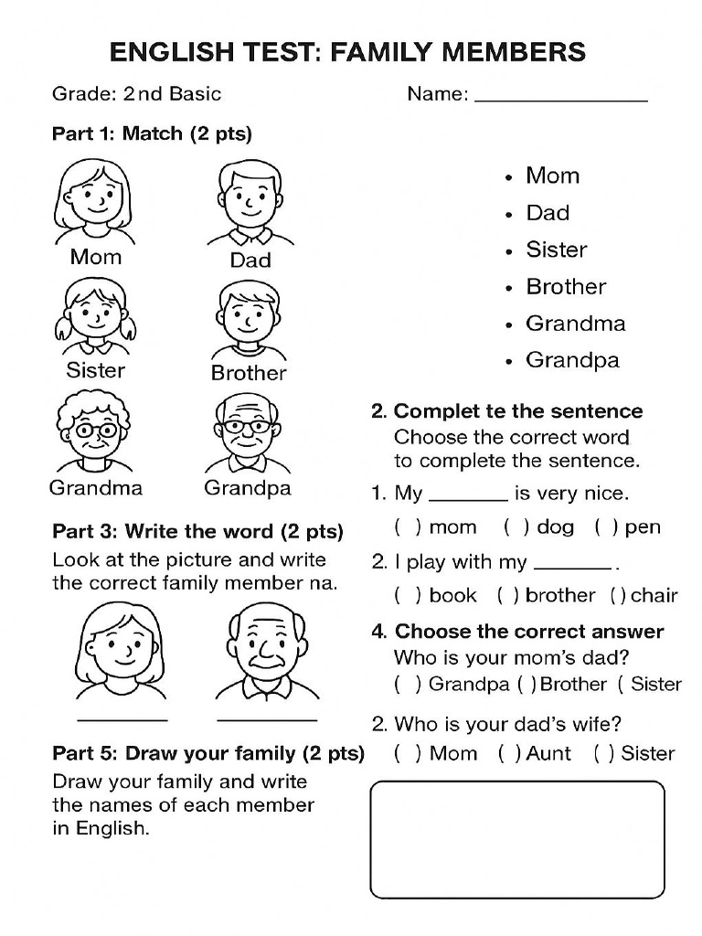 A Worksheet For A Second-Grade Basic English Test | PDF