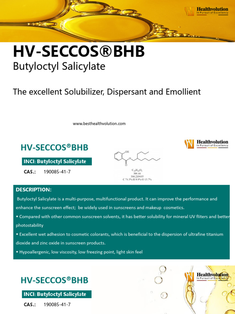 Butyloctyl Salicylate (BHB) | PDF | Sunscreen | Chemical Substances