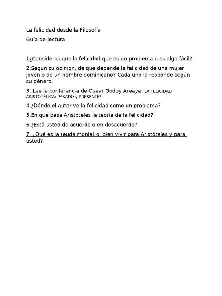 A. GUÍA Sobre Felicidad Desde La Filosofía | PDF