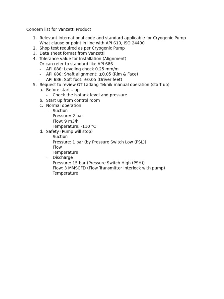 Vanzetti Cryogenic Pump Concerns List | PDF