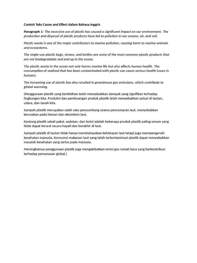 CONTOH CAUSE AND EFFECT TEXT | PDF