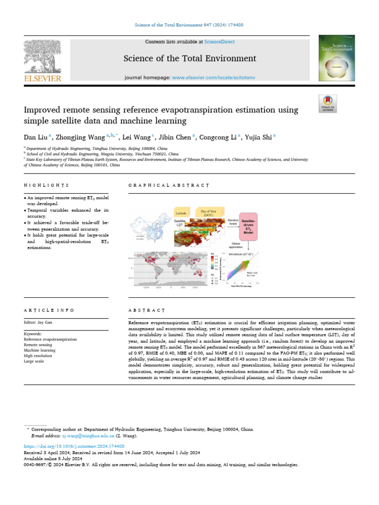 Improved Remote Sensing Reference Evapotranspiration Estimation Using ...
