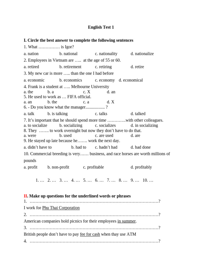 English Test-Term 1 | PDF | Money | Economies