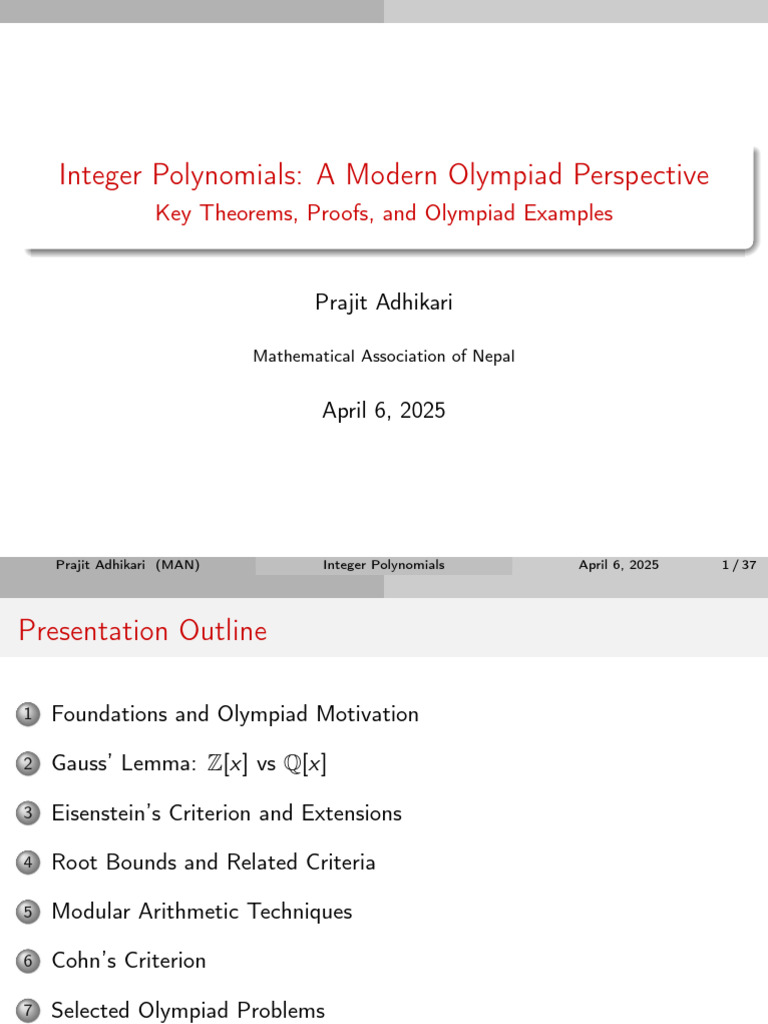 Cohn's Criterion in Integer Polynomials | PDF | Factorization ...