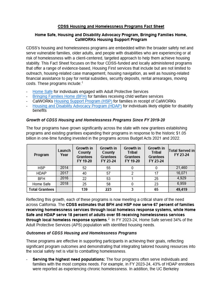 CDSS Housing and Homelessness Programs Overview | PDF | Homelessness ...