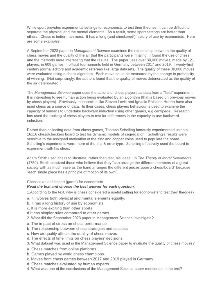 Chess as an Economic Experiment Tool | PDF | Chess | Cognition