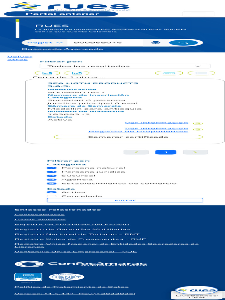 RUES Registro Unico Empresarial y Social | PDF