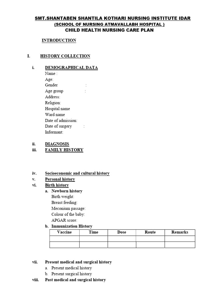 Pediatric Nursing Care Plan Template | PDF | Infants | Diseases And ...