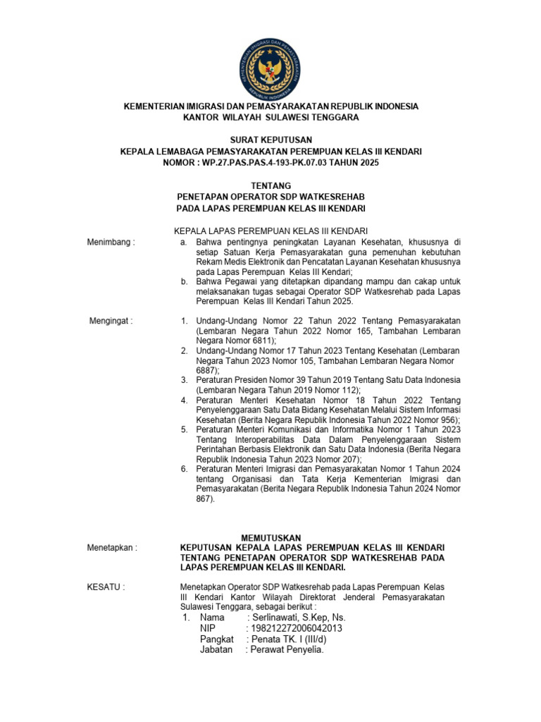 SK Operator SDP Watkesrehab 2025 LPP Kdi | PDF