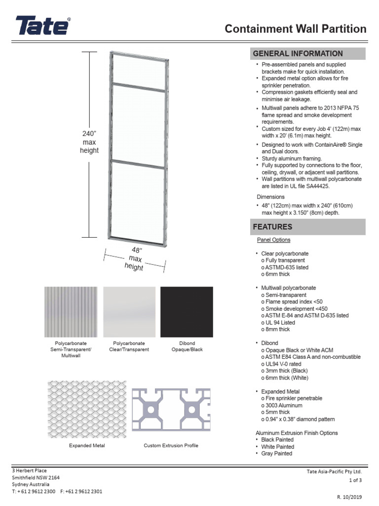 Tate Data Centre Containment Wall Partition Data Sheet | PDF | Building Engineering | Building ...