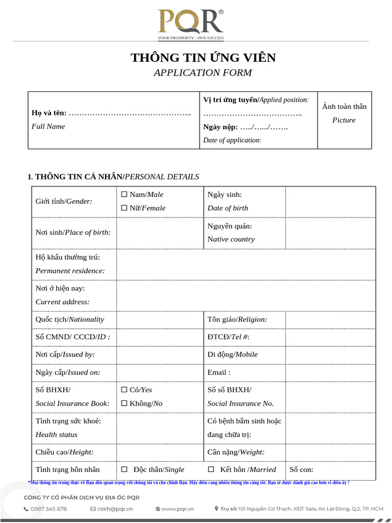 HCNS - 06 - BM04 - Phieu Thong Tin Ung Vien | PDF