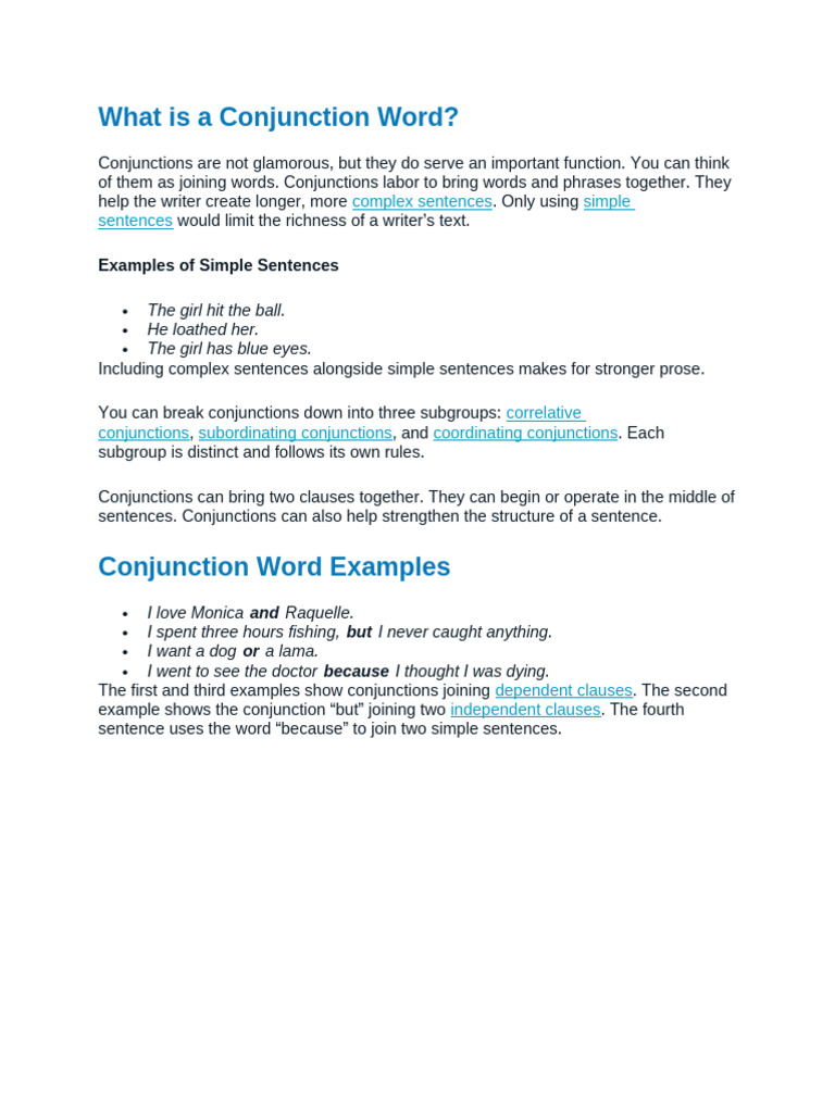 Understanding Conjunction Words | PDF