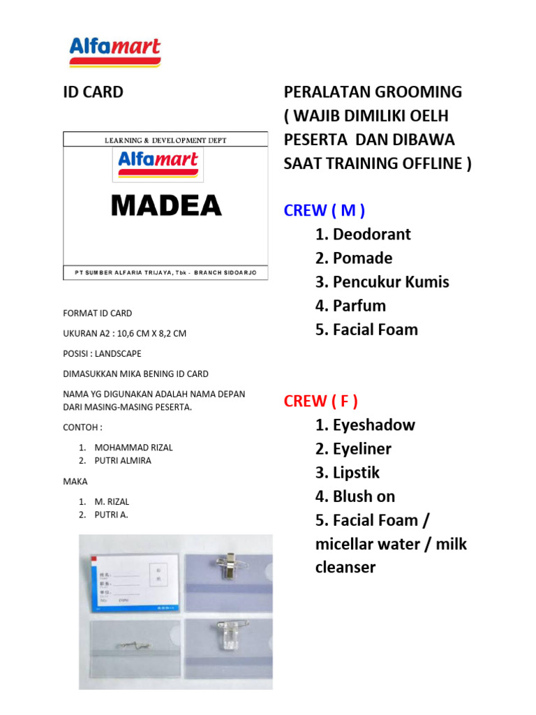 Format IDCARD Dan Alat Grooming | PDF