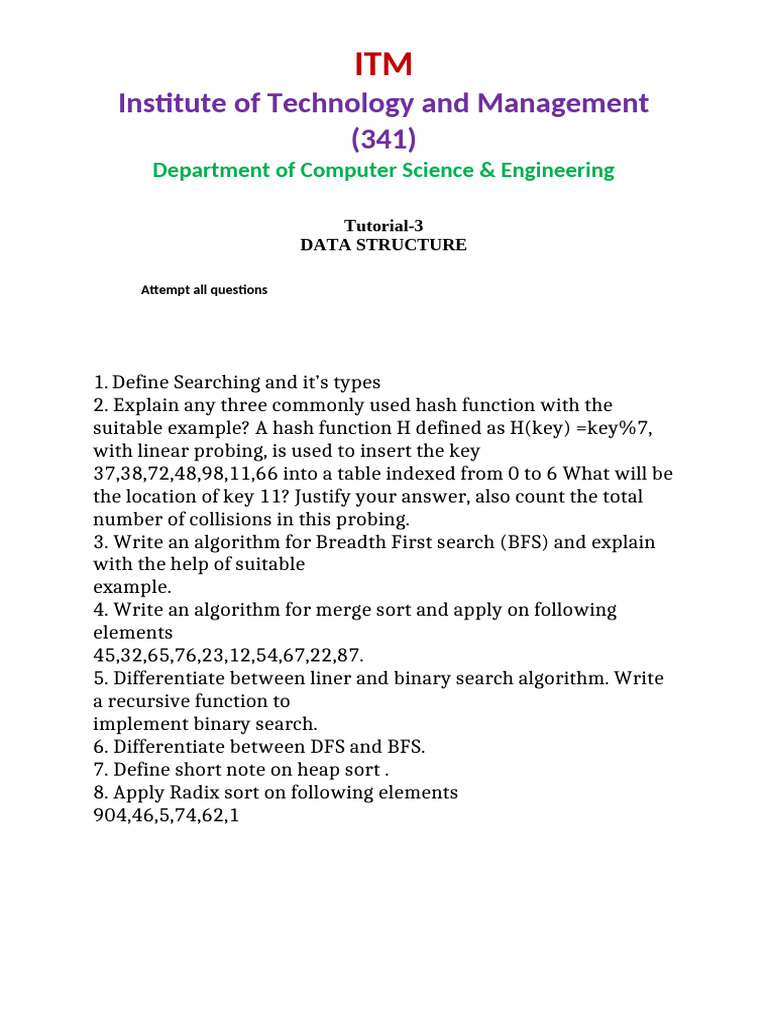 Data Structures Tutorial: Searching & Sorting | PDF
