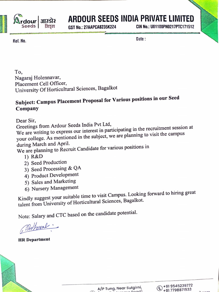 Bagalkot University Placement Letter | PDF