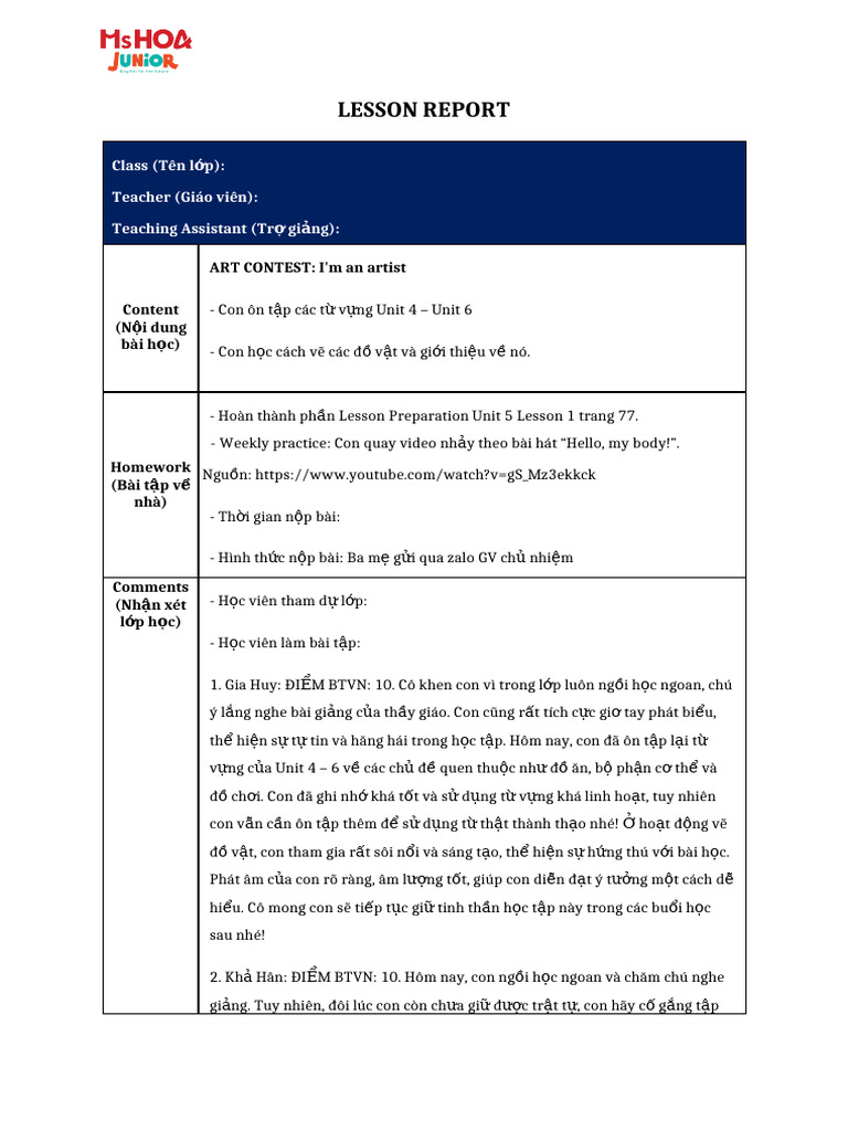 Lesson Report - Art Contest | PDF