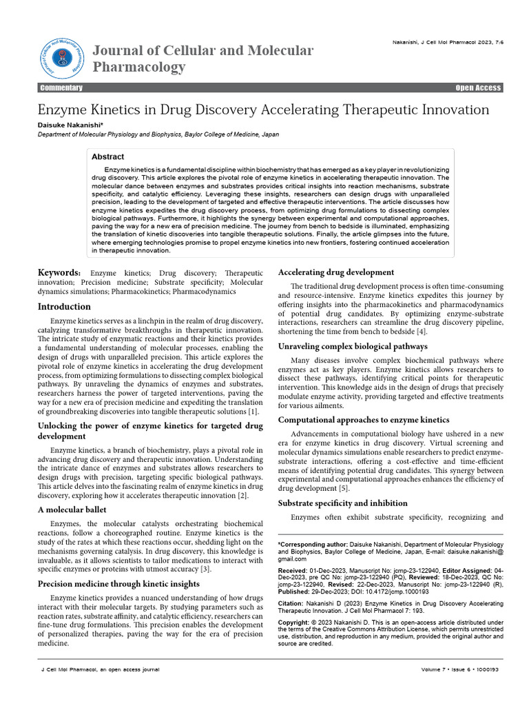 Enzyme Kinetics in Drug Discovery Accelerating Therapeutic Innovation ...