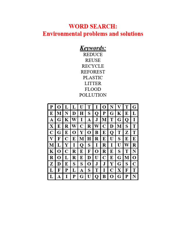 WORD SEARCH - Environmental Problems and Sollutions | PDF