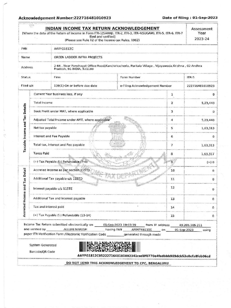 INDIAN INCOME TAX RETURN ACKNOWLEDGEMENT_compressed | PDF