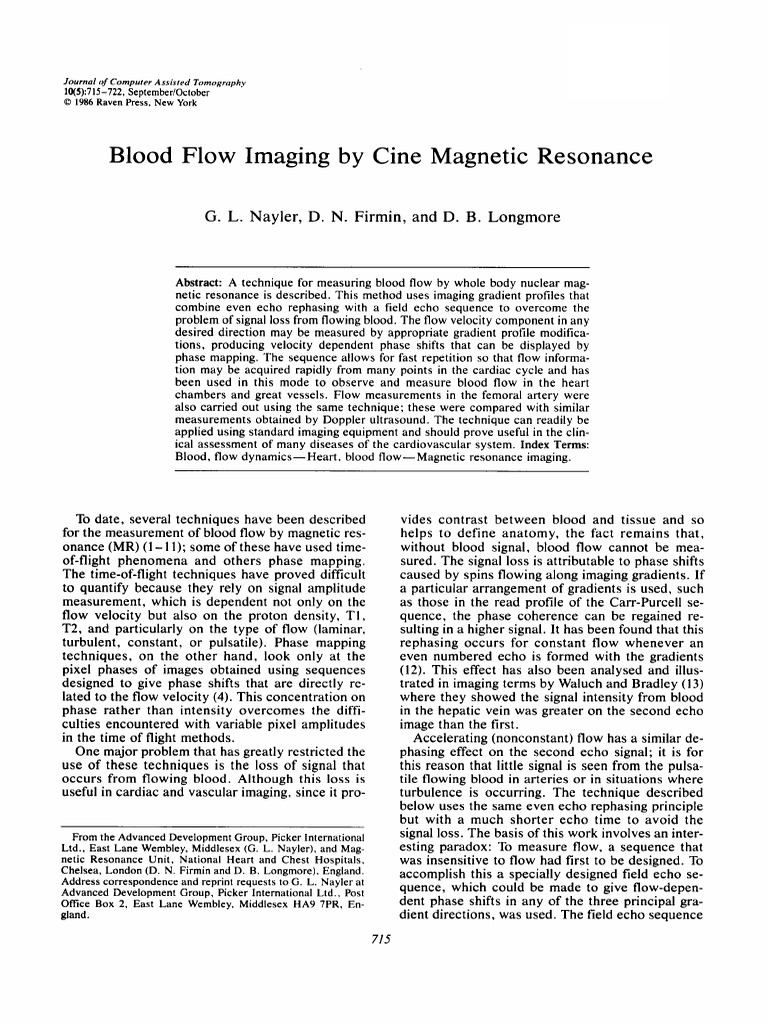 Blood Flow Imaging by Cine Magnetic Resonance .1 | PDF