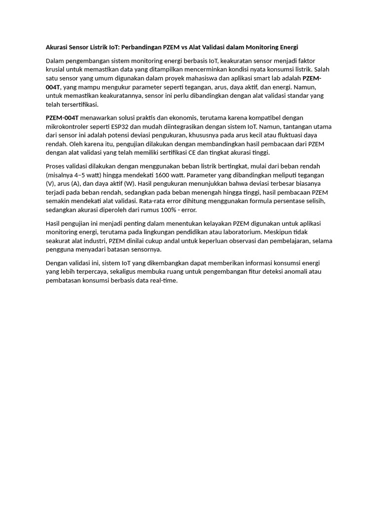 Akurasi Sensor Listrik IoT | PDF