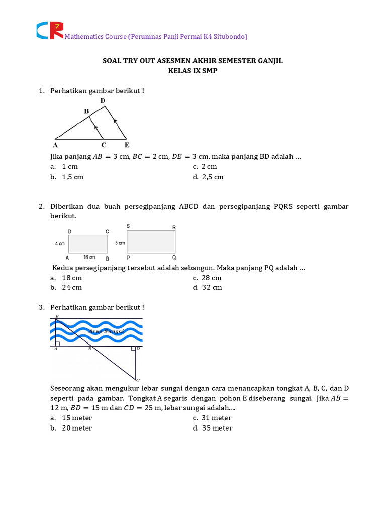 SOAL TRY OUT ASESMEN AKHIR SEMESTER GANJIL KELAS IX SMP - Satria | PDF