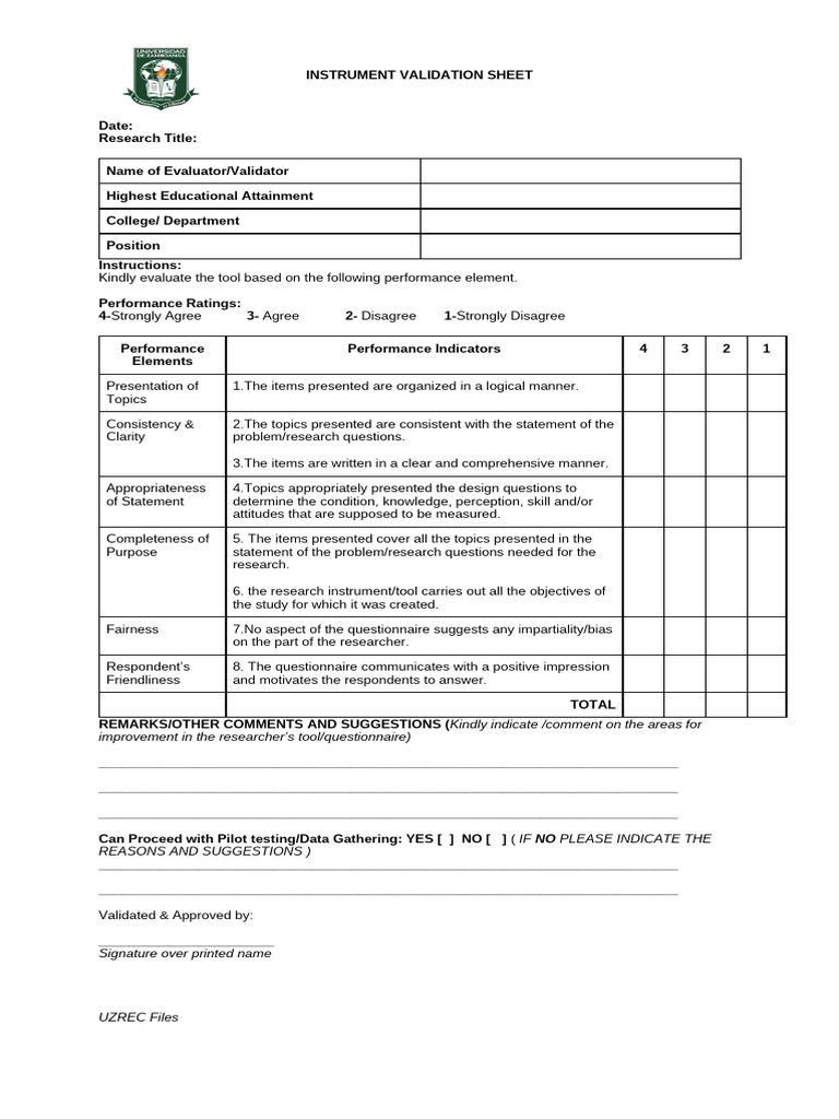 INSTRUMENT-VALIDATION-SHEET-1 | PDF
