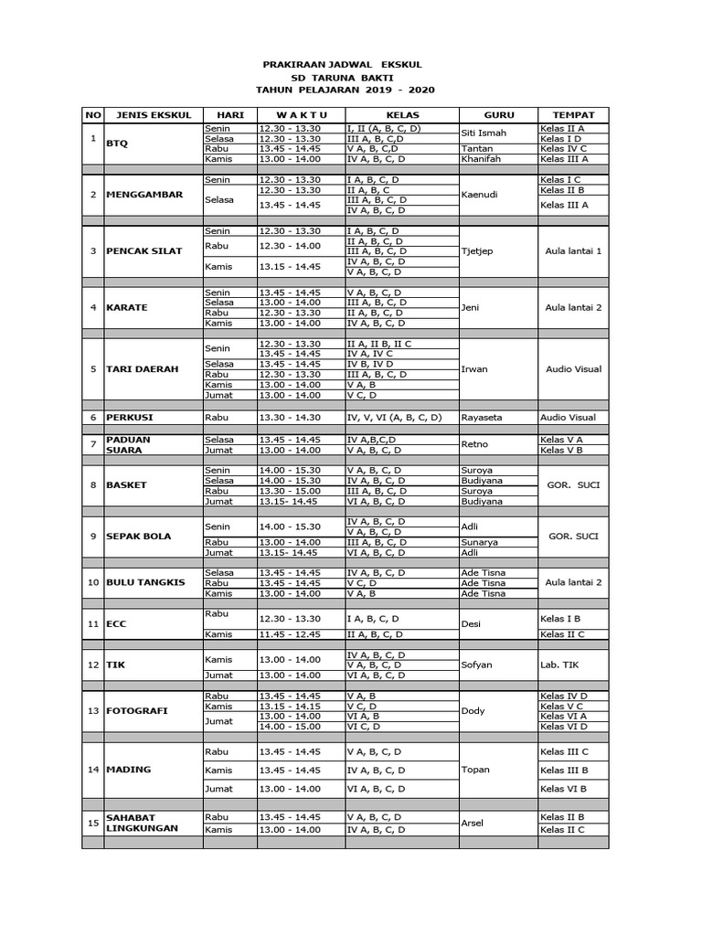 Jadwal Ekskul | PDF
