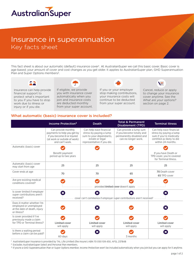 Insurance in superannuation key facts sheet | PDF | Pension | Insurance