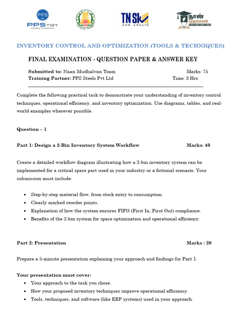 Overall Question Paper & Answer Key - Inventory Control and Optimization (Tools & Techniques ...