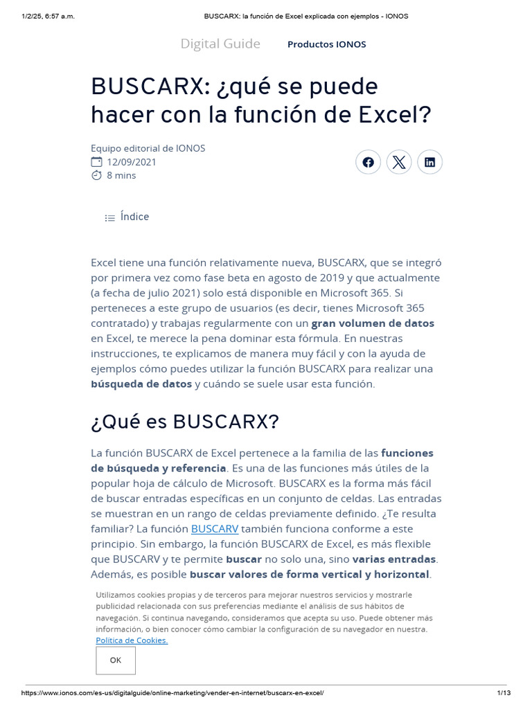Usos y ejemplos de BUSCARX en Excel | PDF | Cookie HTTP | Microsoft Excel