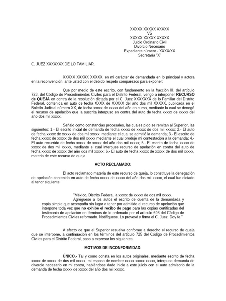 machote de recurso de queja | PDF | Apelación | Demanda judicial
