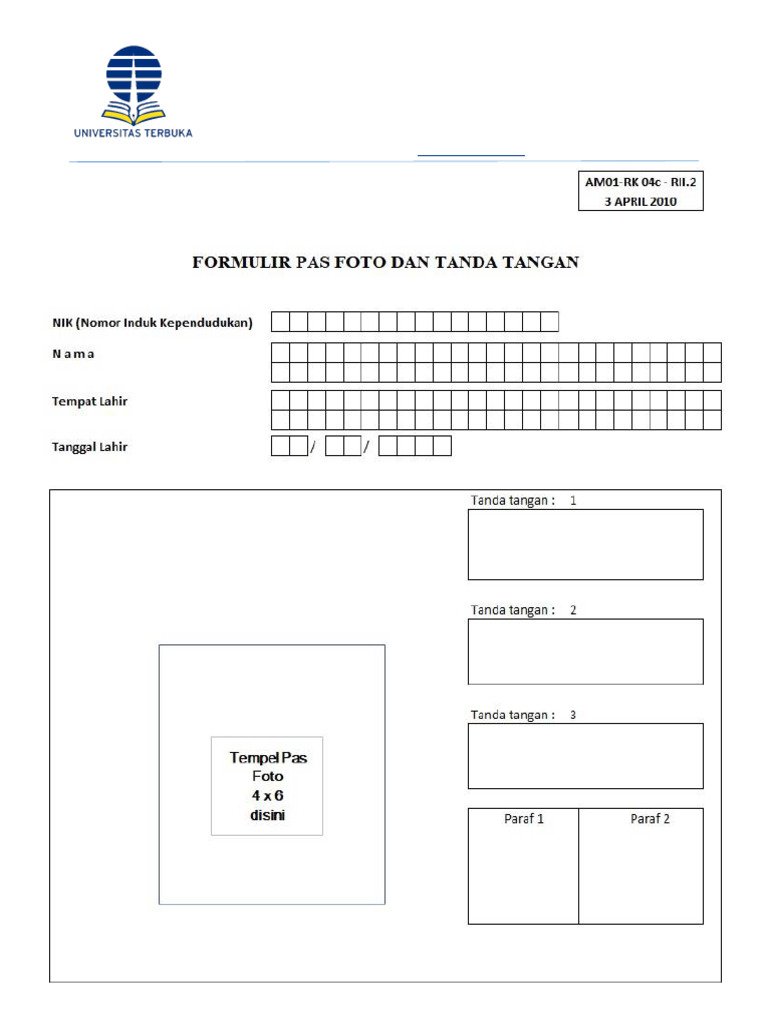 Form Foto Dan TTD Calon Mahasiswa UT | PDF