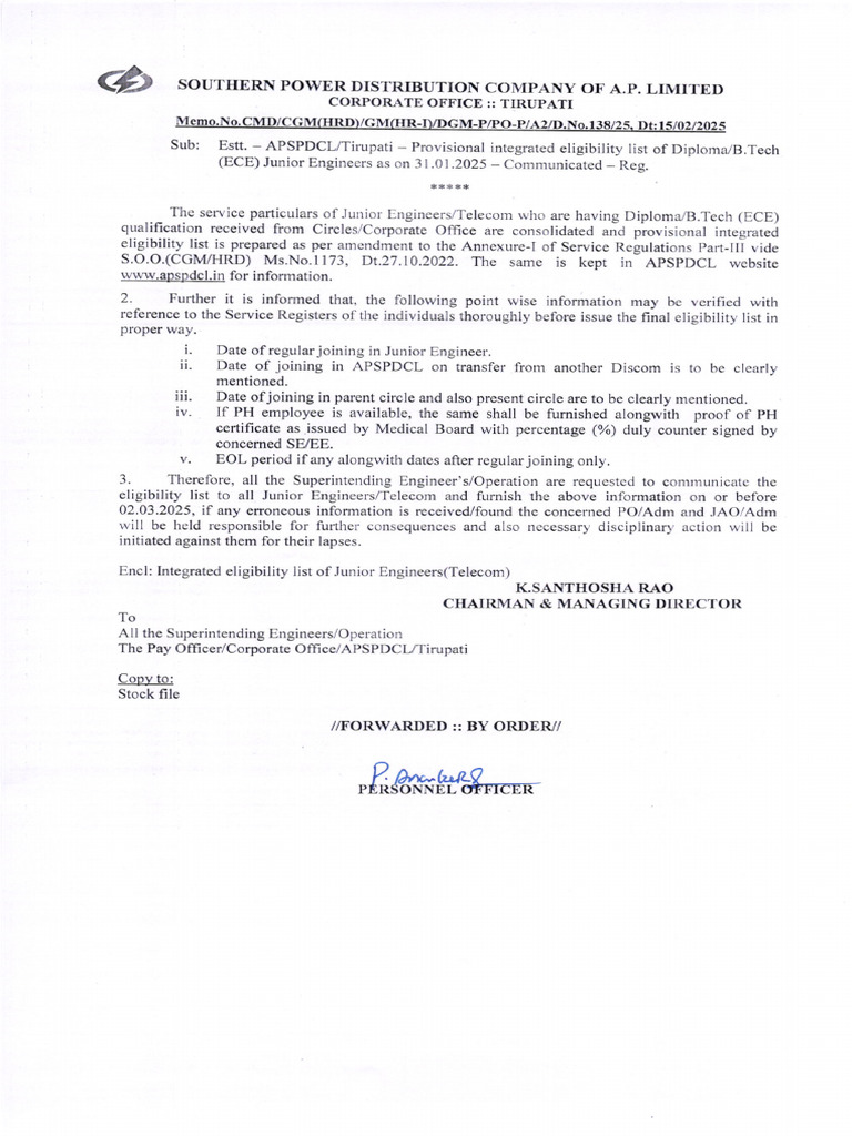 Provisional Eligibility List for Junior Engineers | PDF