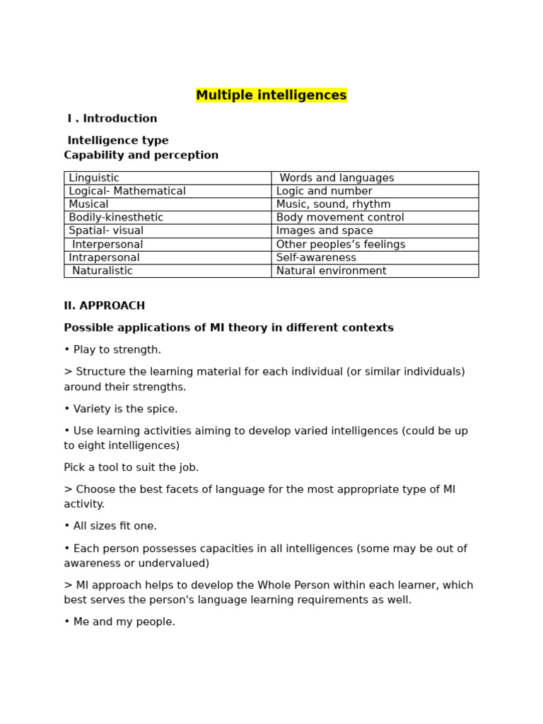 Understanding Multiple Intelligences in Education | PDF | Learning ...