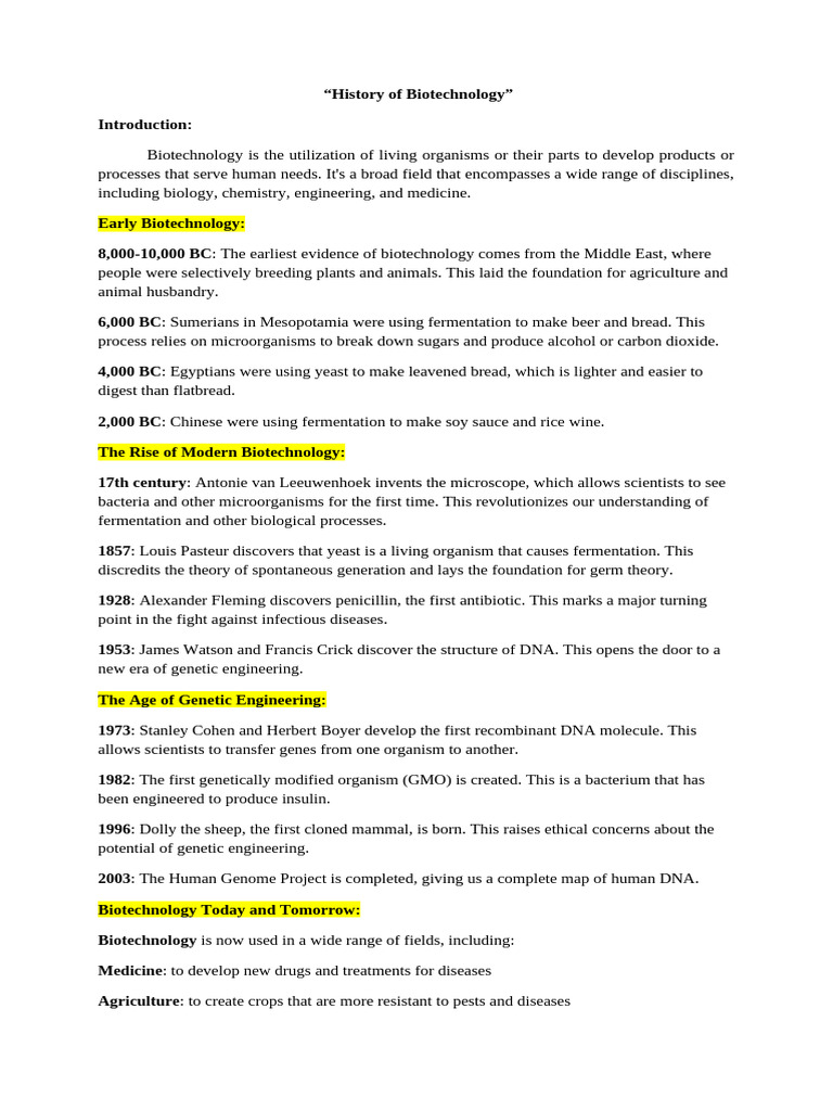 Evolution of Biotechnology Practices | PDF | Biotechnology | Genetic ...