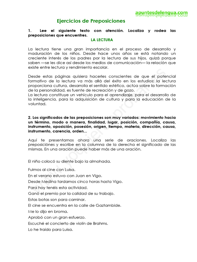 WWW - Yoquieroaprobar.es: Ejercicios de Preposiciones | PDF
